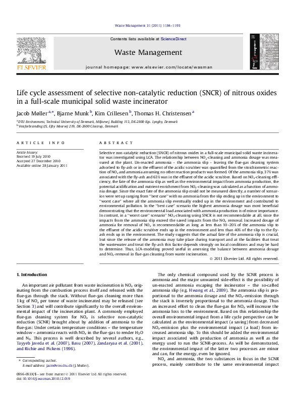 (PDF) LCA of SNCR for NOx Reduction in Waste Incineration