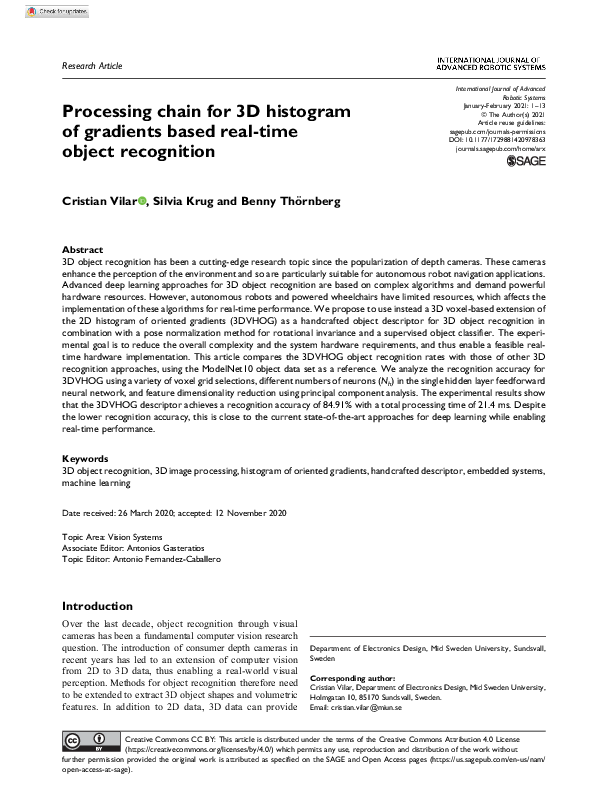 (PDF) Processing chain for 3D histogram of gradients based real-time object recognition