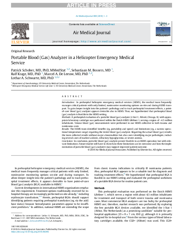(PDF) Portable Blood (Gas) Analyzer in a Helicopter Emergency Medical ...