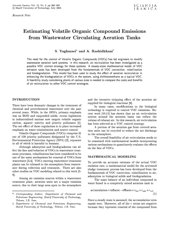 (PDF) Estimating Volatile Organic Compound Emissions from Wastewater ...