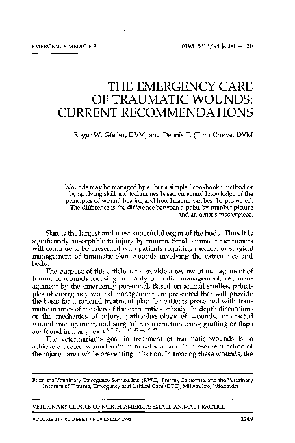 (PDF) The Emergency Care of Traumatic Wounds: Current Recommendations