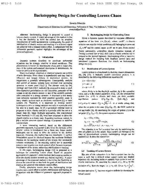 (PDF) Backstepping design for controlling Lorenz chaos