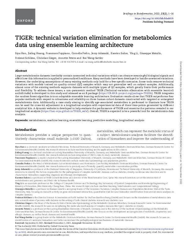 (PDF) TIGER: technical variation elimination for metabolomics data using ensemble learning ...
