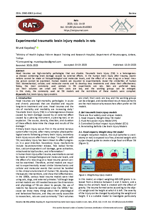 (PDF) Experimental traumatic brain injury models in rats