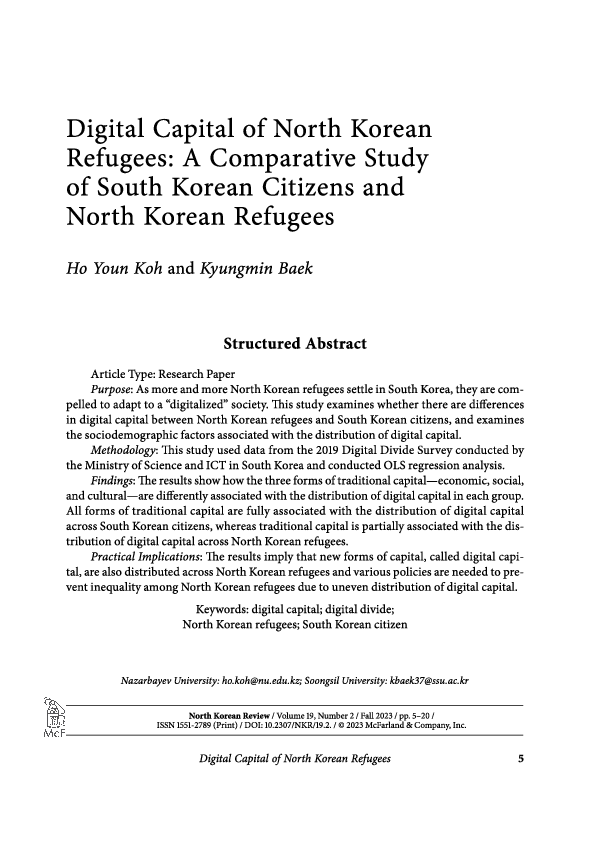 (PDF) Digital capital of North Korean refugees: A comparative study of ...