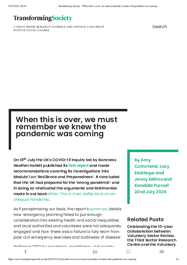 (PDF) Transforming Society ~ When this is over, we must remember we ...