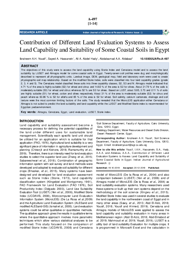 (PDF) Contribution of Different Land Evaluation Systems to Assess Land ...