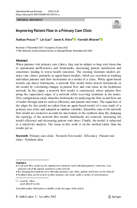 (PDF) Improving Patient Flow in a Primary Care Clinic
