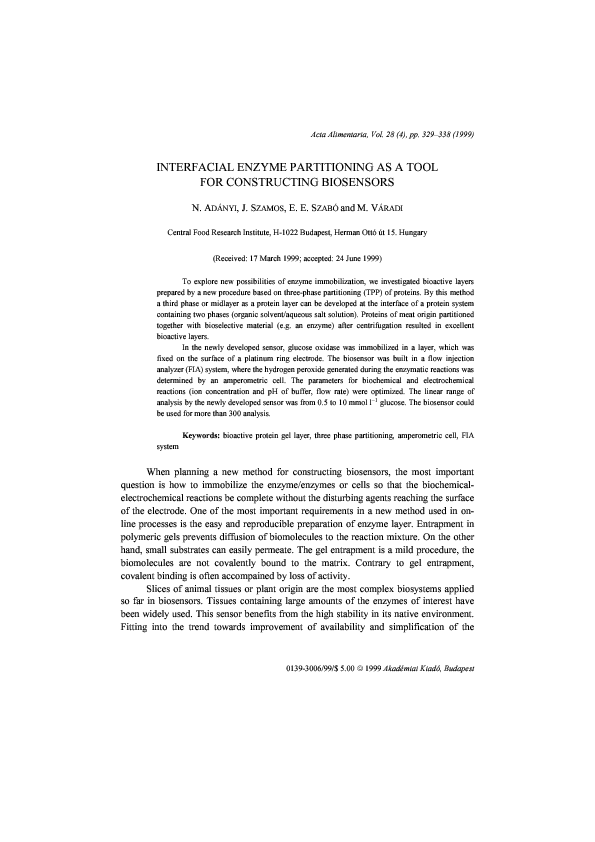 (PDF) Interfacial enzyme partitioning as a tool for constructing biosensors