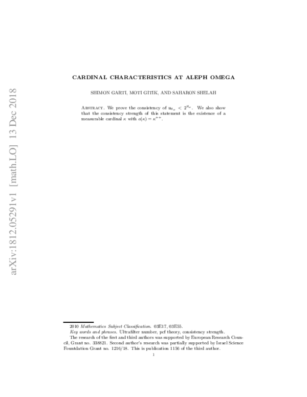 (PDF) Cardinal characteristics at $$\aleph_\omega$$ | Shimon Garti ...