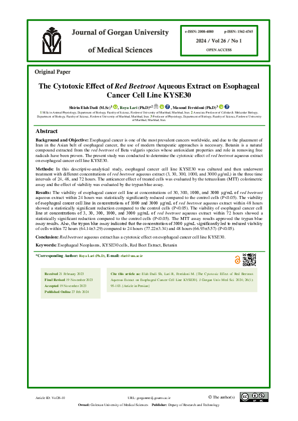 (PDF) The Cytotoxic Effect of Red Beetroot Aqueous Extract on ...
