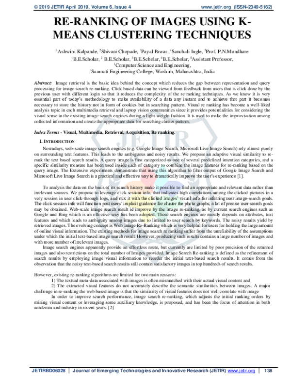 (PDF) Re-Ranking of Images Using K-Means Clustering Techniques