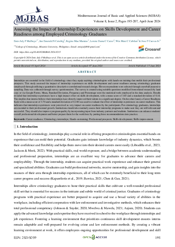 (PDF) Assessing the Impact of Internship Experiences on Skills Development and Career Readiness ...