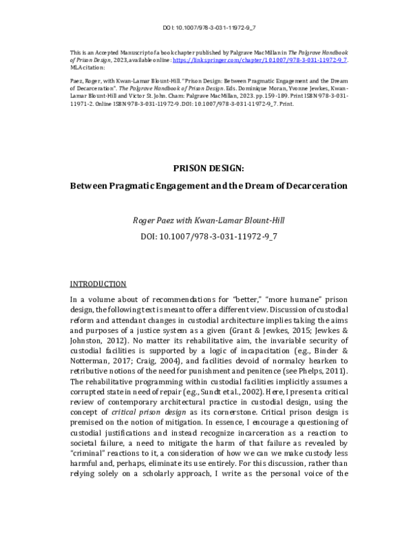 (PDF) Prison Design: Between Pragmatic Engagement and the Dream of ...