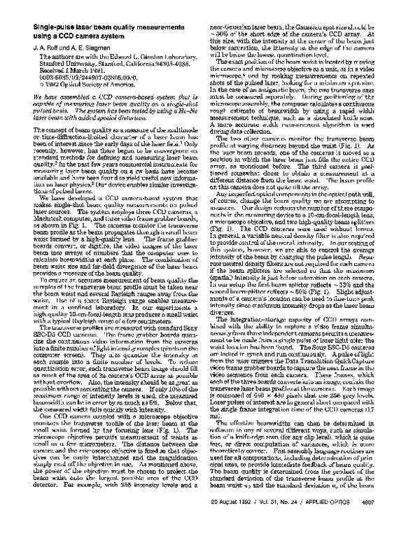 (PDF) Single-pulse laser beam quality measurements using a CCD camera ...