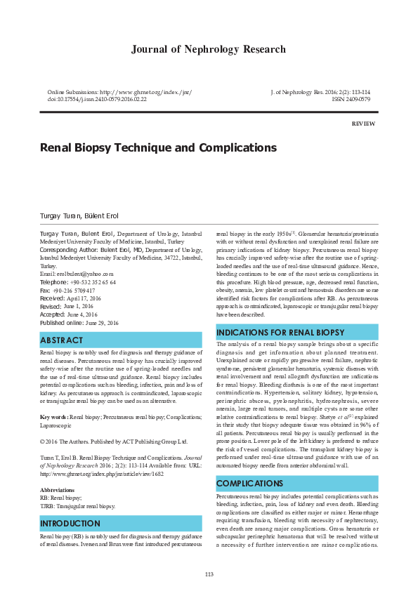 (PDF) Renal Biopsy Technique and Complications