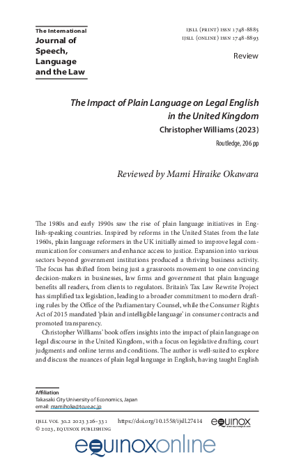 (PDF) The Impact of Plain Language on Legal English in the United ...