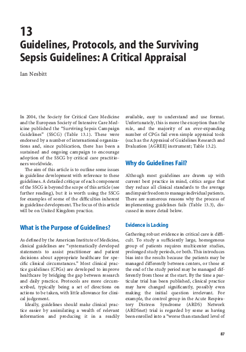 (PDF) Guidelines, Protocols, and the Surviving Sepsis Guidelines: A ...