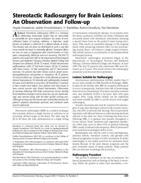(PDF) Stereotactic Radiosurgery for Brain Lesions: An Observation and ...