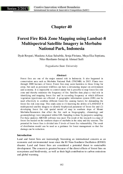 (PDF) Forest Fire Risk Zone Mapping using Landsat-8 Multispectral Satellite Imagery in Merbabu ...