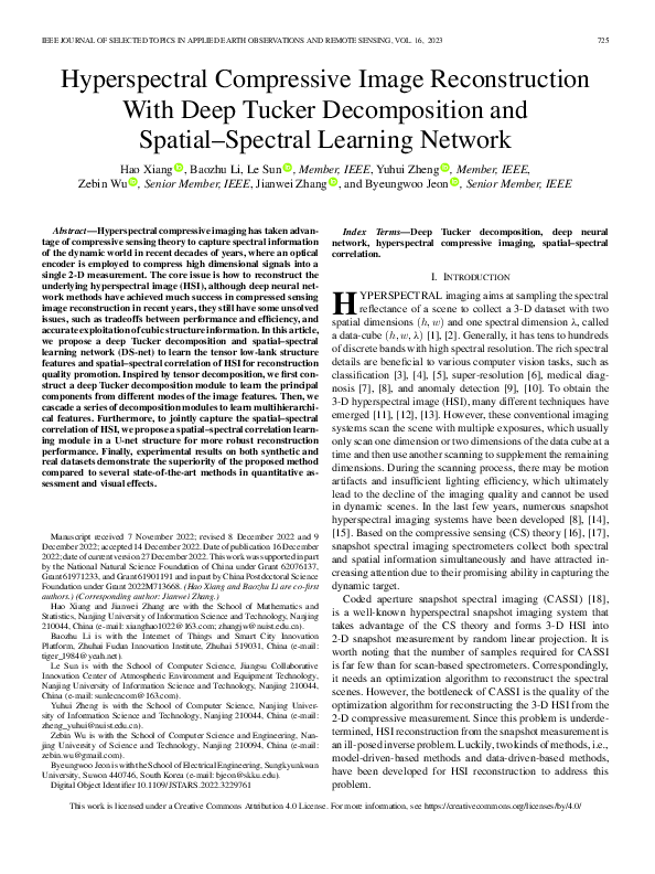 (PDF) Hyperspectral Compressive Image Reconstruction With Deep Tucker Decomposition and Spatial ...