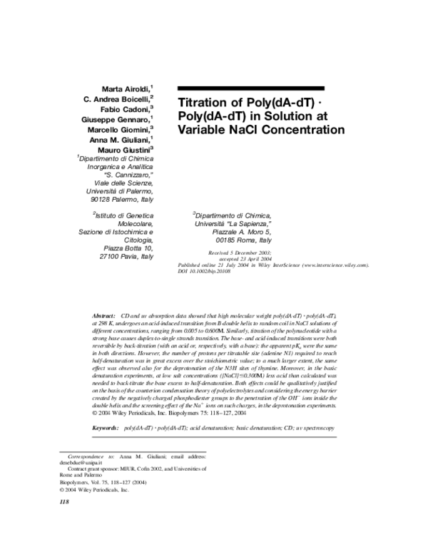 (PDF) Titration of poly(dA‐dT) · poly(dA‐dT) in solution at variable ...
