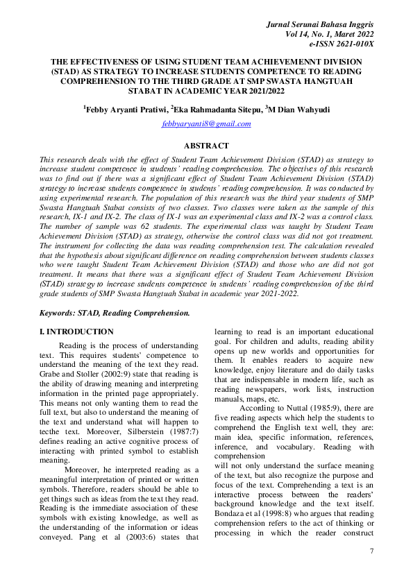 (PDF) The Effectiveness of Using Student Team Achievemennt Division ...