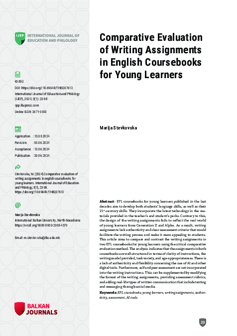 (PDF) Comparative Evaluation of Writing Assignments in English Coursebooks for Young Learners