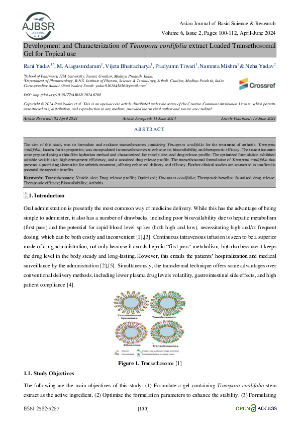 (PDF) Development and Characterization of Tinospora cordifolia extract Loaded Transethosomal Gel ...