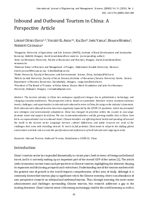 (PDF) Inbound and Outbound Tourism in China: A Perspective Article