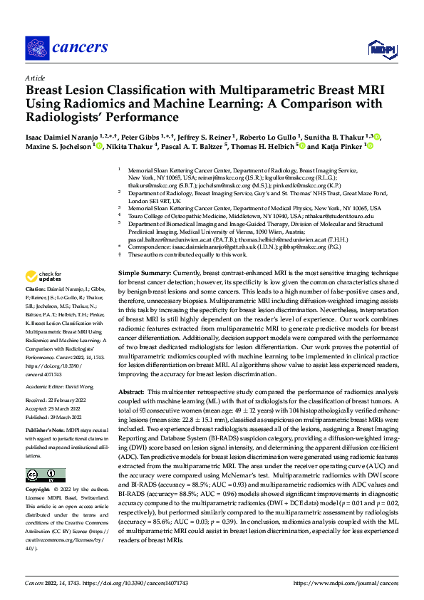 (PDF) Breast Lesion Classification with Multiparametric Breast MRI ...