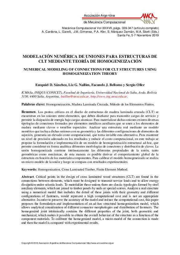 (PDF) Modelación Numérica de Uniones para Estructuras de CLT Mediante Teoría de Homogeneización