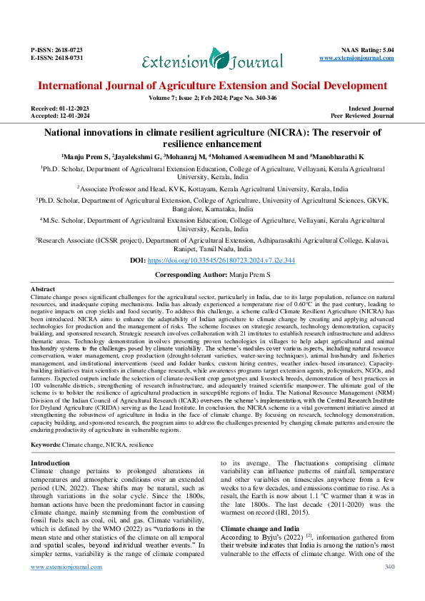 (PDF) National innovations in climate resilient agriculture (NICRA ...