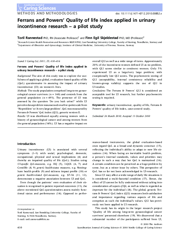 (PDF) Ferrans and Powers’ Quality of life index applied in urinary ...