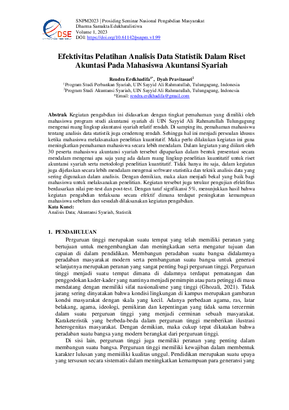 (PDF) Efektivitas Pelatihan Analisis Data Statistik Dalam Riset Akuntasi Pada Mahasiswa ...