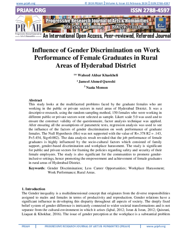 (PDF) Influence of Gender Discrimination on Work Performance of Female ...
