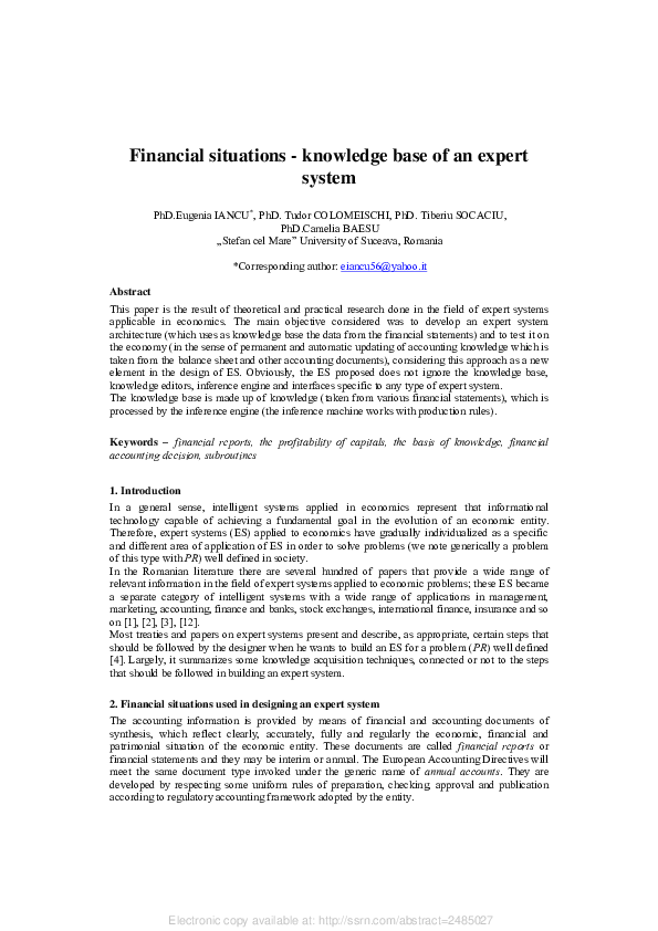 (PDF) Financial Situations - Knowledge Base of an Expert System