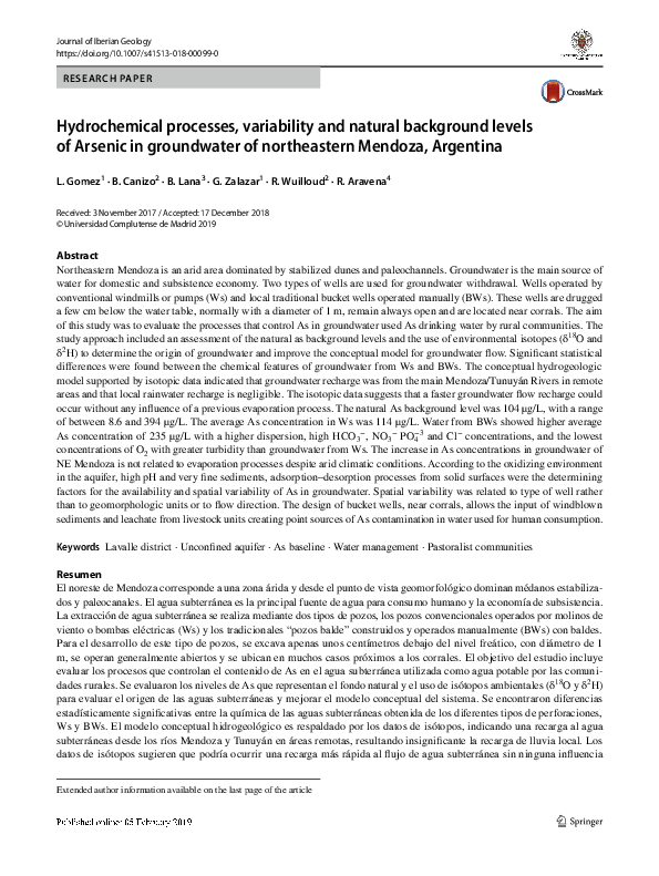 (PDF) Hydrochemical processes, variability and natural background levels of Arsenic in ...