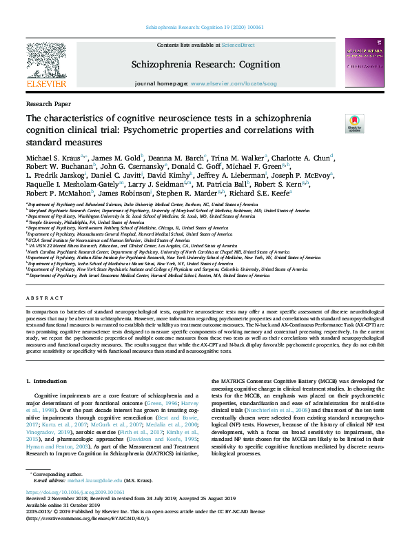 (PDF) The characteristics of cognitive neuroscience tests in a ...