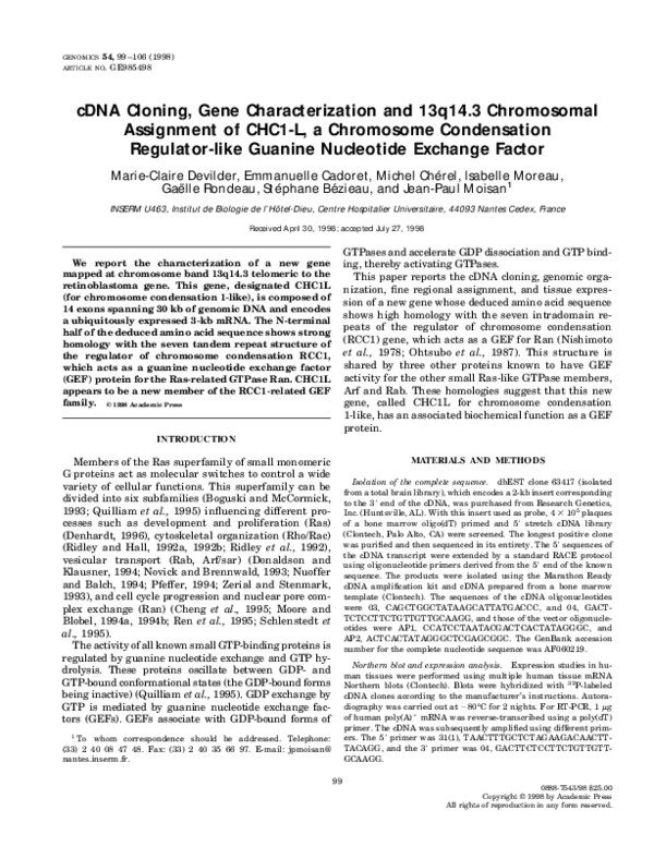 (PDF) cDNA Cloning, Gene Characterization and 13q14.3 Chromosomal Assignment of CHC1-L, a ...