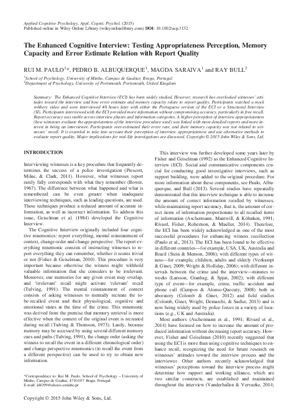 (PDF) The Enhanced Cognitive Interview: Testing Appropriateness ...