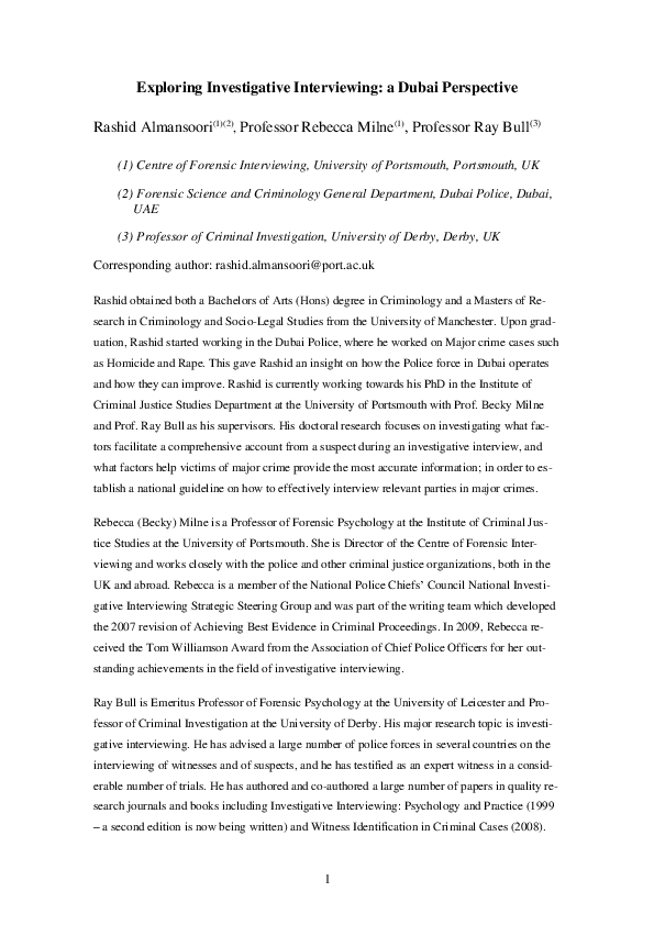 (PDF) Exploring investigative interviewing: A Dubai perspective