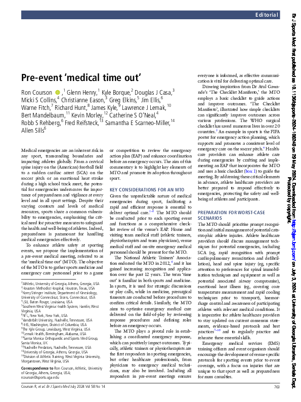 (PDF) Pre-event ‘medical time out’