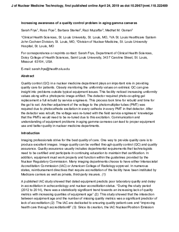 (PDF) Increasing awareness of a quality control problem in aging gamma ...