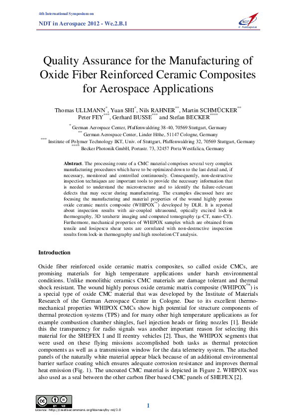 (PDF) Quality Assurance for the Manufacturing of Oxide Fiber Reinforced ...