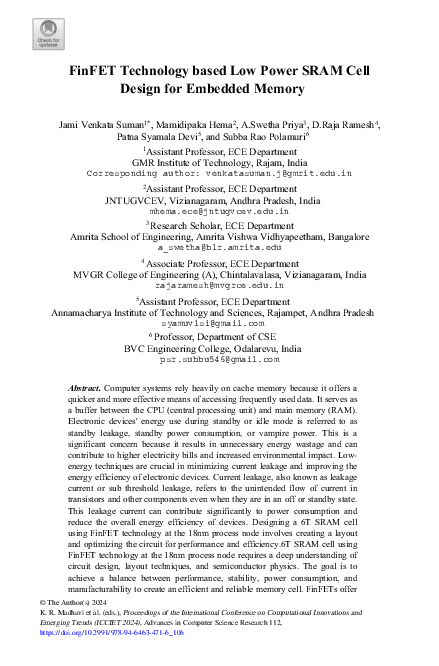 (PDF) FinFET Technology based Low Power SRAM Cell Design for Embedded Memory