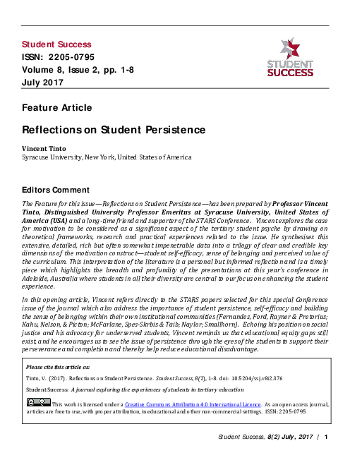 (PDF) Reflections on Student Persistence