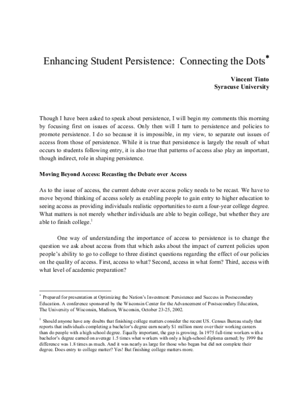 (PDF) Enhancing Student Persistence: Connecting the Dots*