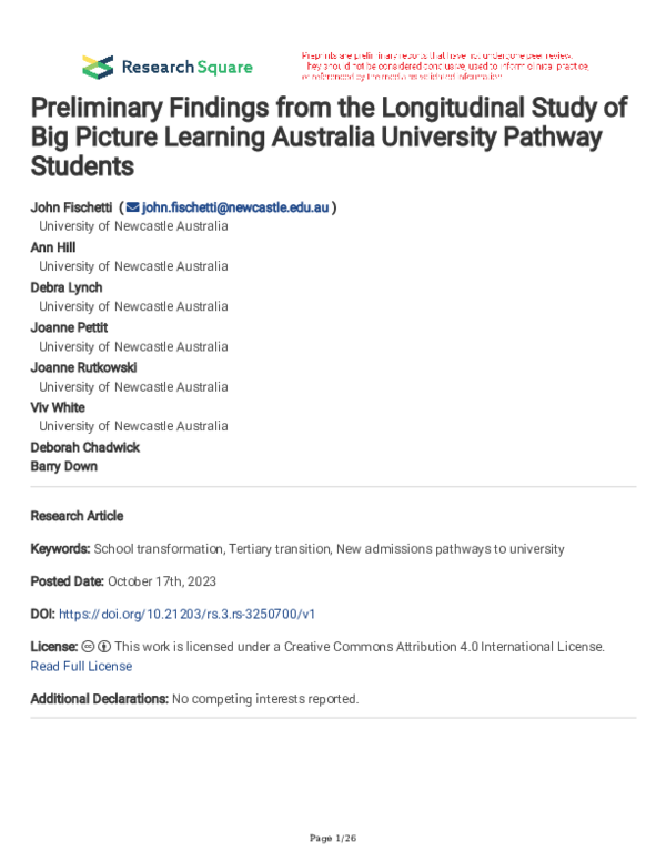 (PDF) Preliminary Findings from the Longitudinal Study of Big Picture ...