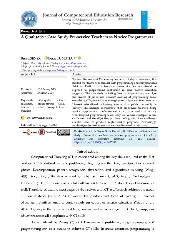 (PDF) A Qualitative Case Study: Pre-service Teachers as Novice Programmers
